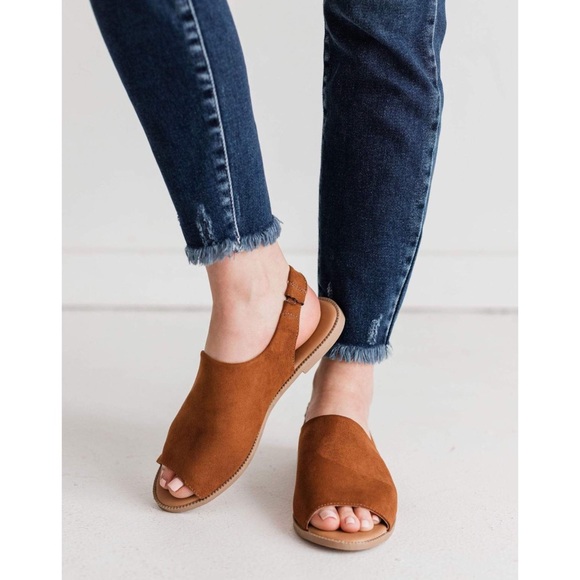 Shoes | Brown Open Toe Slingback Flat Sandals | Poshmark